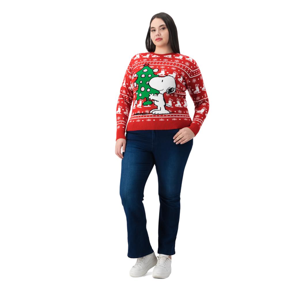 Suéter Navideño Woolworth Mujer Diseño Snoopy Con Arbol Peanuts | DelSol