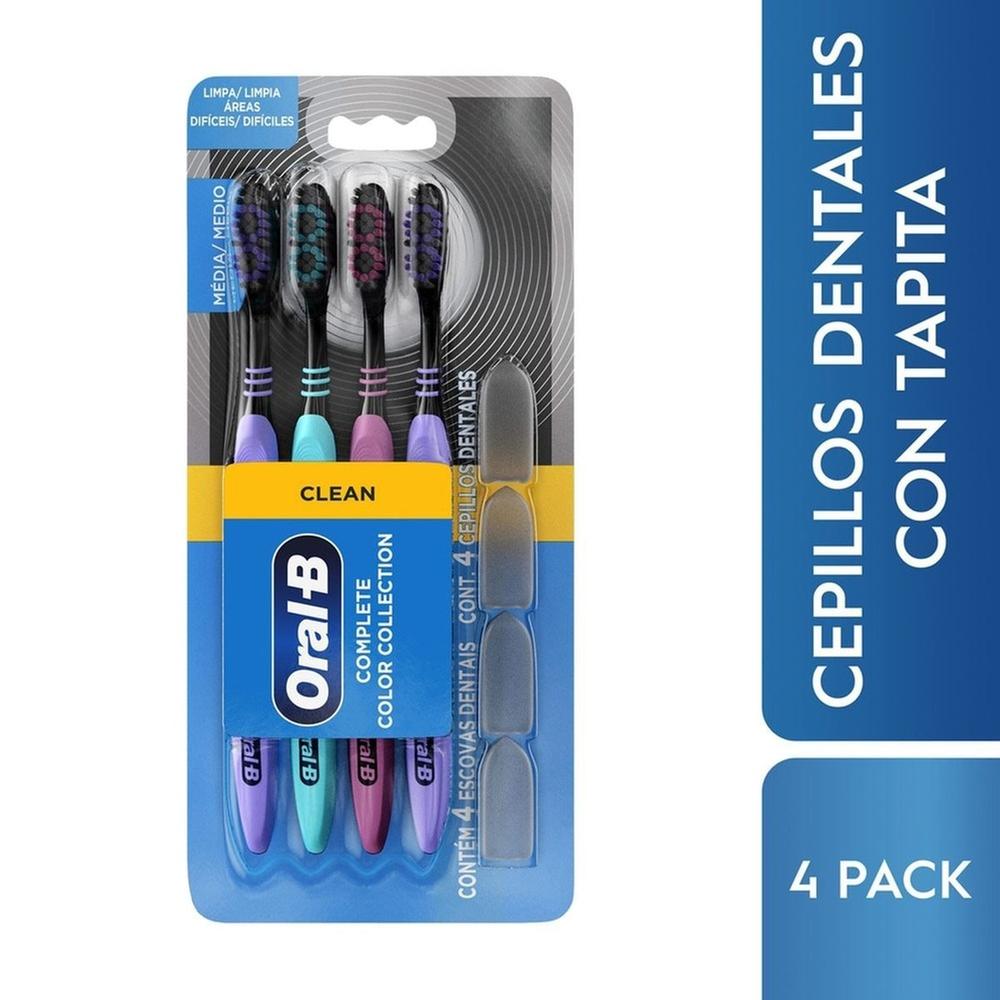 Cepillo Dental Oral B Clean Complete Color Collection con Tapa 4 Piezas ...