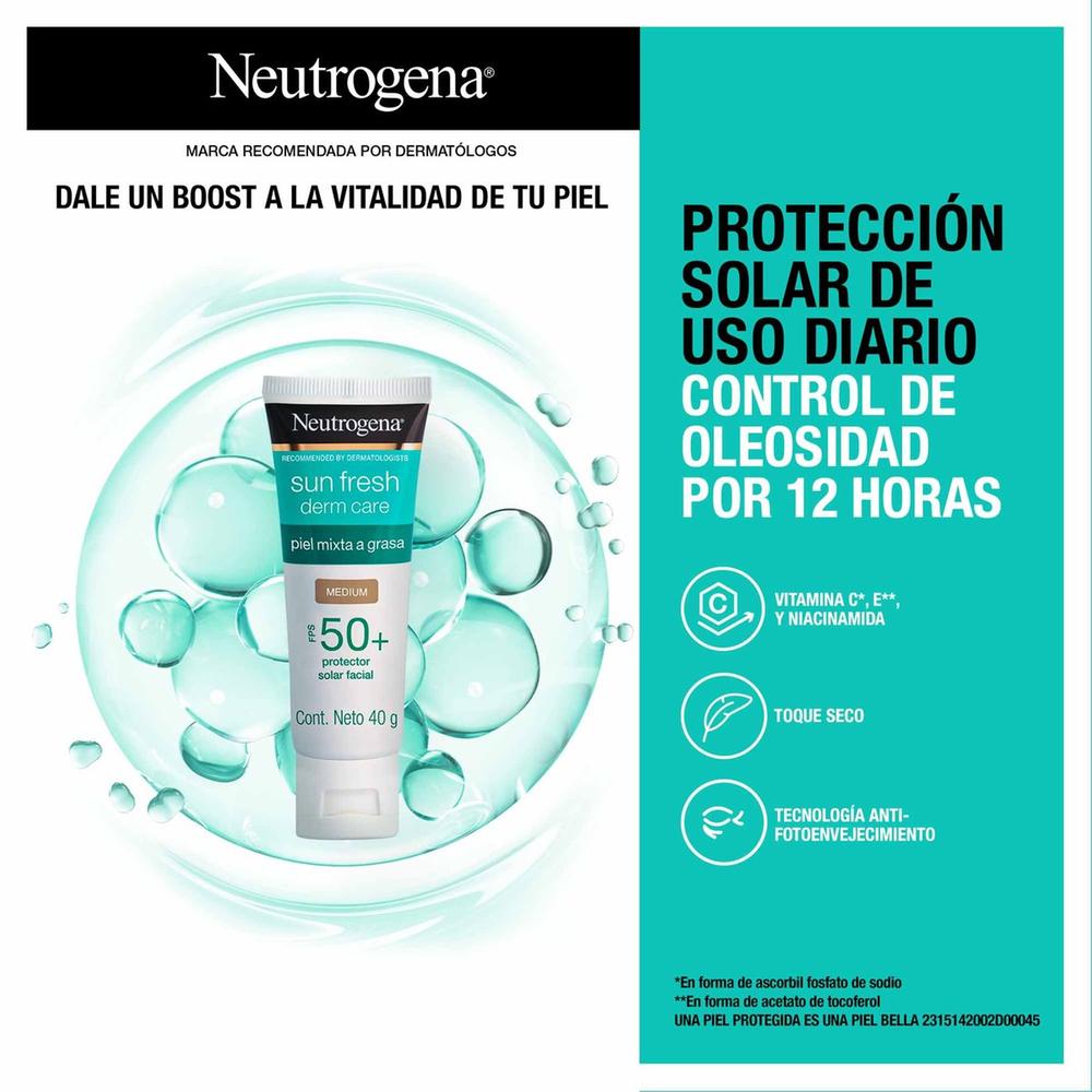 Protector Solar Facial Neutrogena Sun Fresh Tono Medio FPS50+ 40 g | DelSol